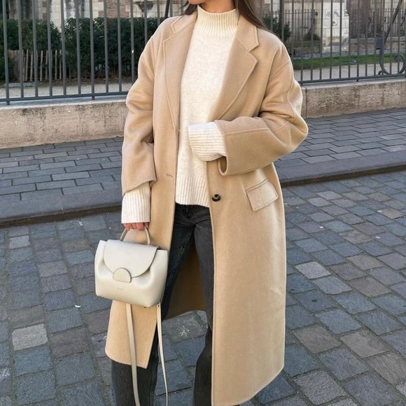 Zara | Jackets & Coats | Zara Double Faced Wool Blend Coat Cream Beige | Poshmark